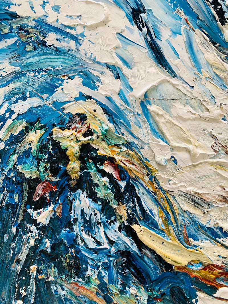 Dramatic Impasto Abstract Waterfall Painting – EKM Art Studio